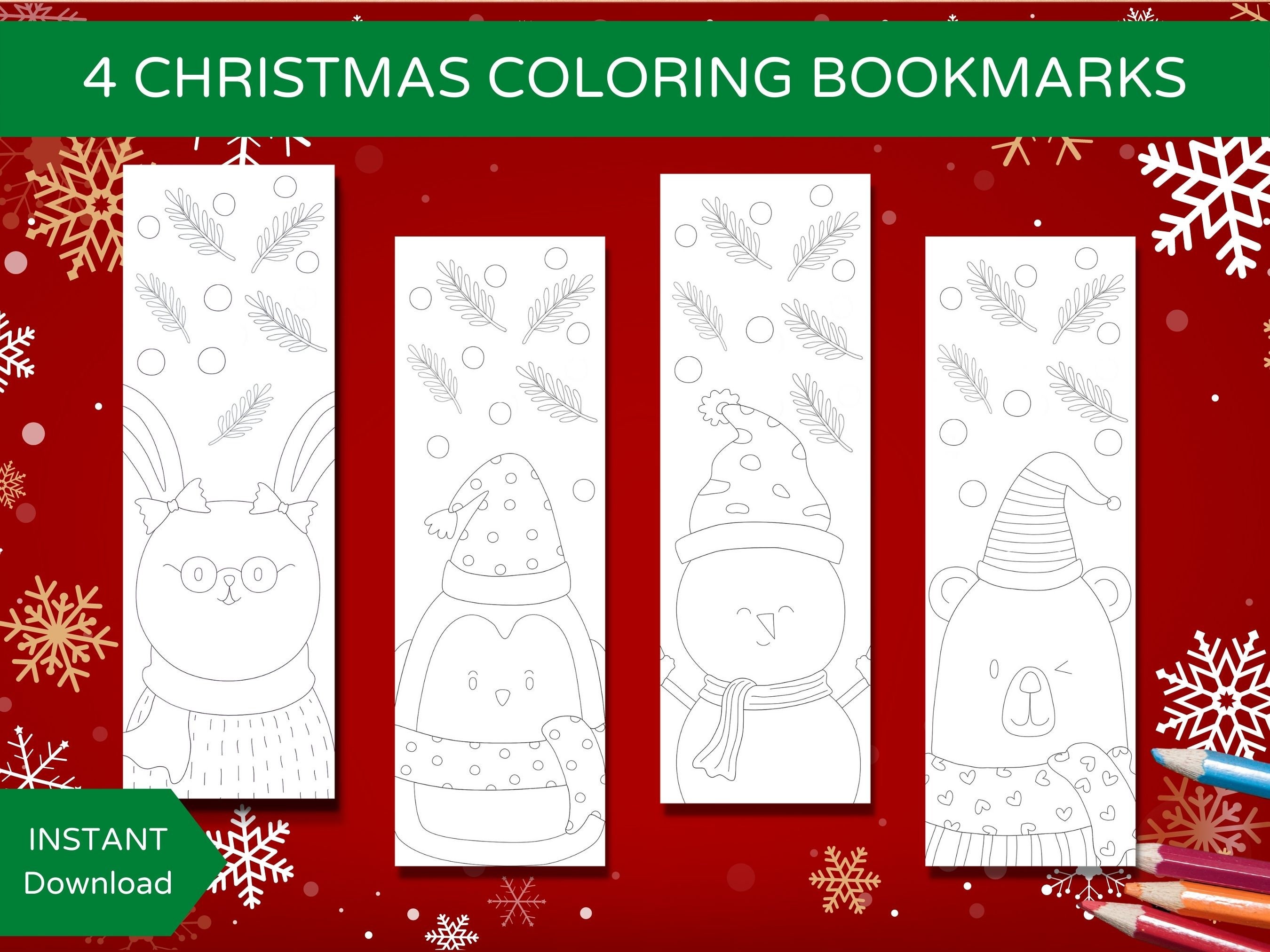 4 Christmas Coloring Bookmarks, Kids Printable Christmas Bookmarks ...