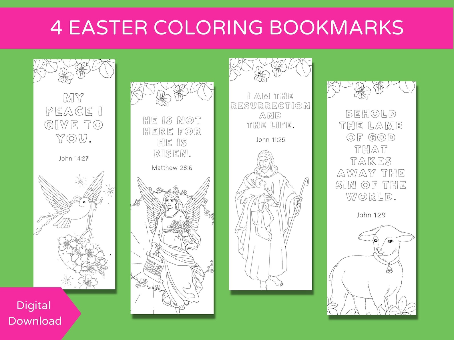 Set of 4 Printable Catholic Bookmarks to Color, Christian Coloring ...