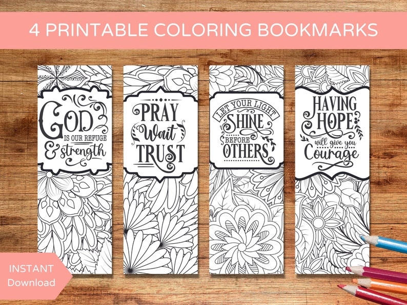 Set of 4 Printable Catholic Bookmarks to Color, Christian Coloring ...