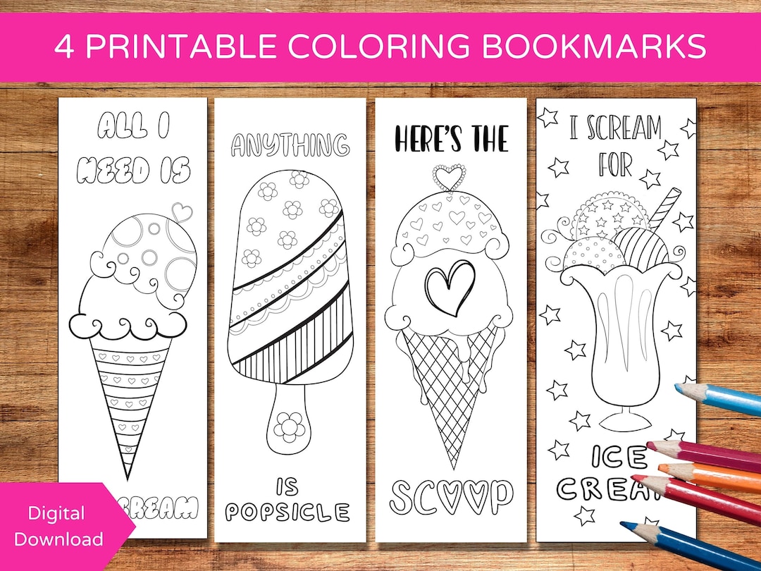Set of 4 Coloring Bookmarks, Ice Cream-themed Printable Bookmarks to ...