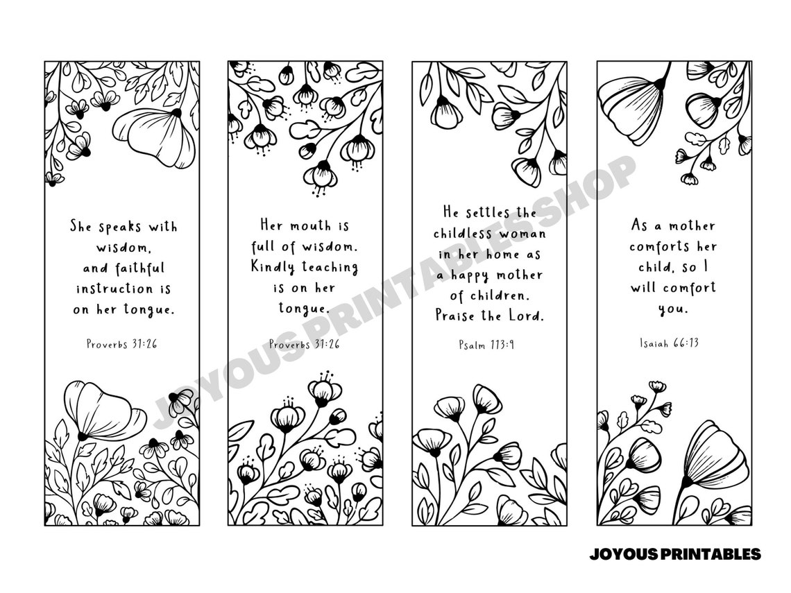 Set of 4 Coloring Bible Bookmarks, Printable Scripture Bookmarks ...