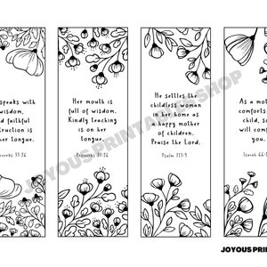Set of 4 Coloring Bible Bookmarks, Printable Scripture Bookmarks ...