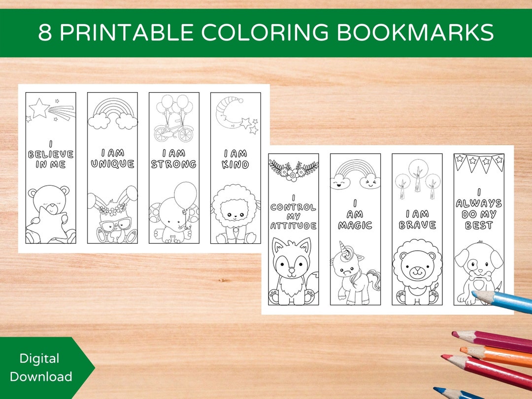 Set of 8 Positive Affirmation Coloring Bookmarks for Kids, Printable ...