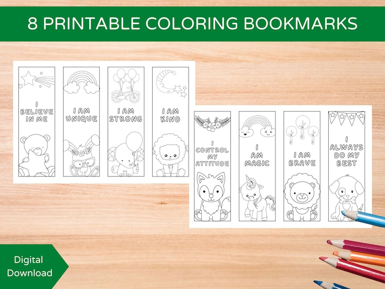 Set of 8 Positive Affirmation Coloring Bookmarks for Kids, Printable ...