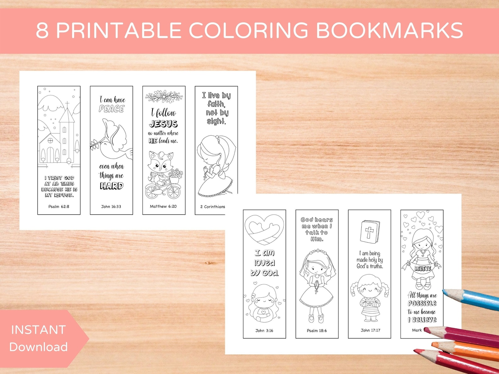 Set of 8 Printable Catholic Bookmarks to Color, Christian Coloring ...