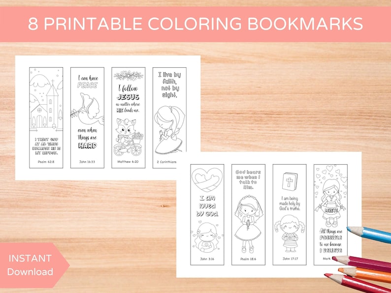 Set of 8 Printable Catholic Bookmarks to Color, Christian Coloring ...