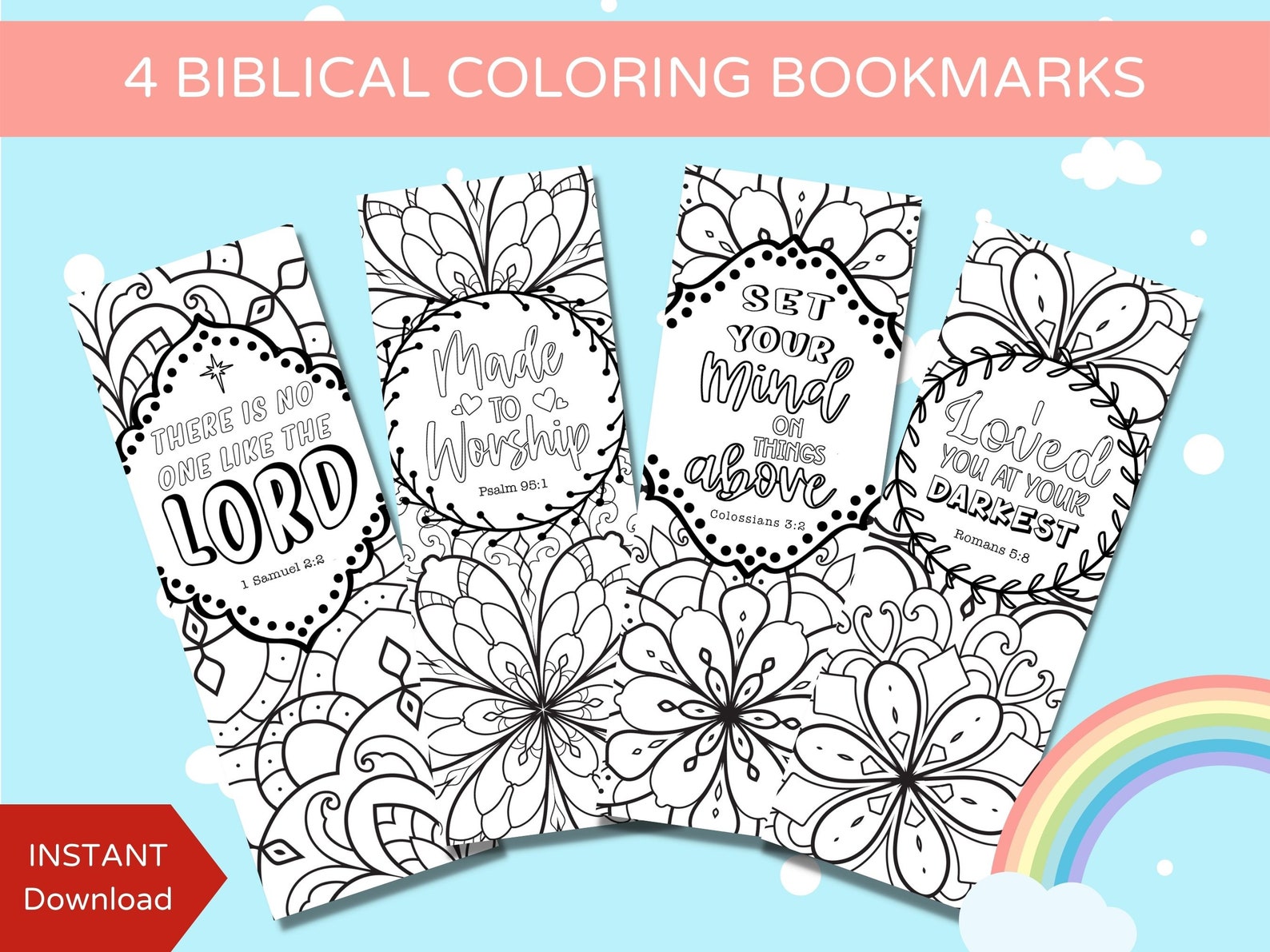 Set of 4 Printable Catholic Bookmarks to Color, Religious Coloring ...
