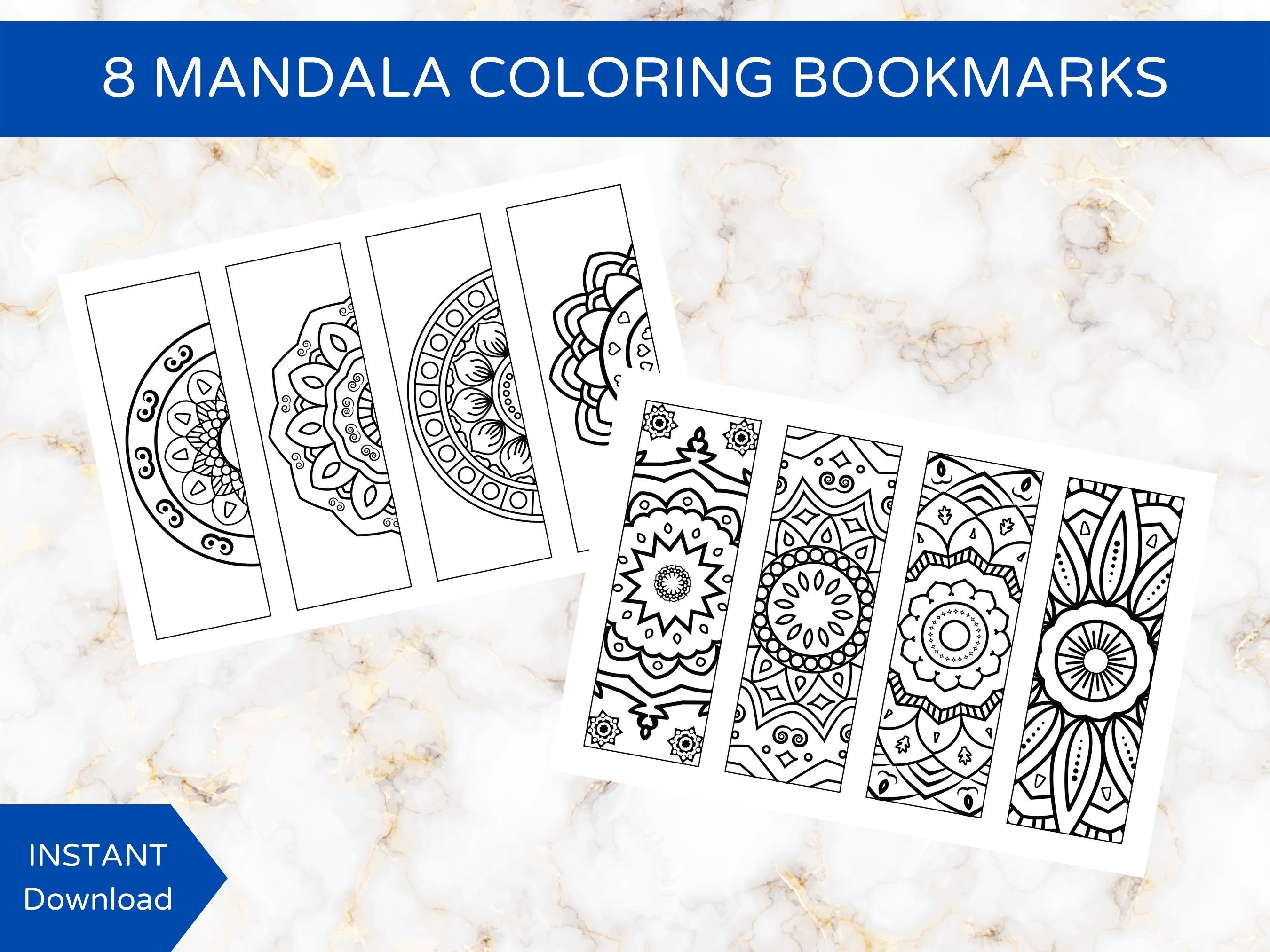 Set of 8 Mandala Coloring Bookmarks, Zentangle Printable Bookmarks to ...
