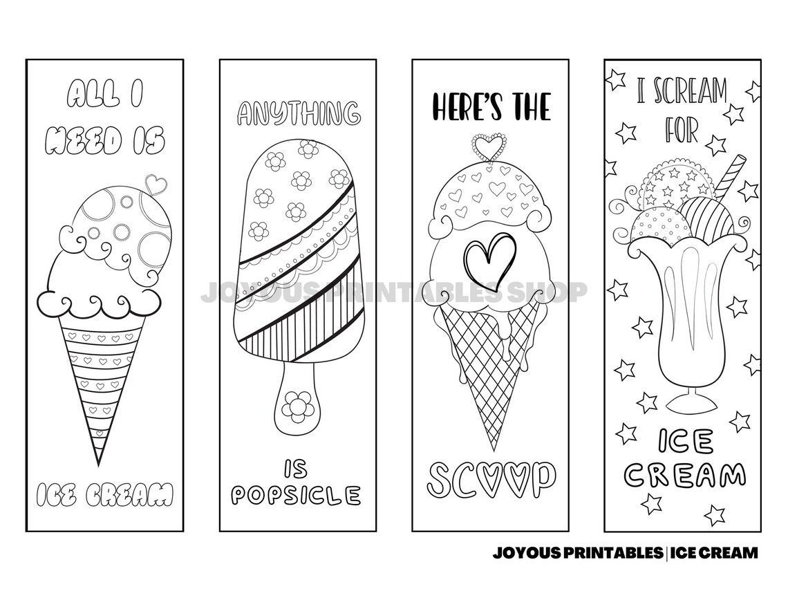 Set of 4 Coloring Bookmarks, Ice Cream-themed Printable Bookmarks to ...
