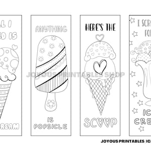 Set of 4 Coloring Bookmarks, Ice Cream-themed Printable Bookmarks to ...