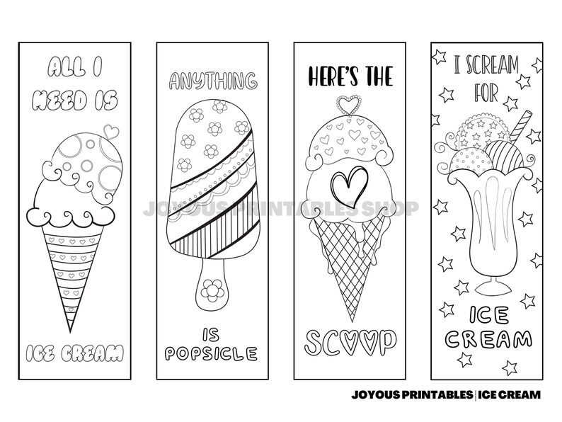 Set of 4 Coloring Bookmarks, Ice Cream-themed Printable Bookmarks to ...
