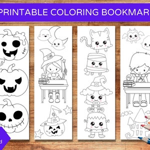 Halloween Coloring Bookmarks, Printable Bookmark Set, Digital Bookmark ...