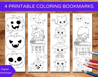 Halloween Coloring Bookmarks Printable Bookmark Set Digital - Etsy