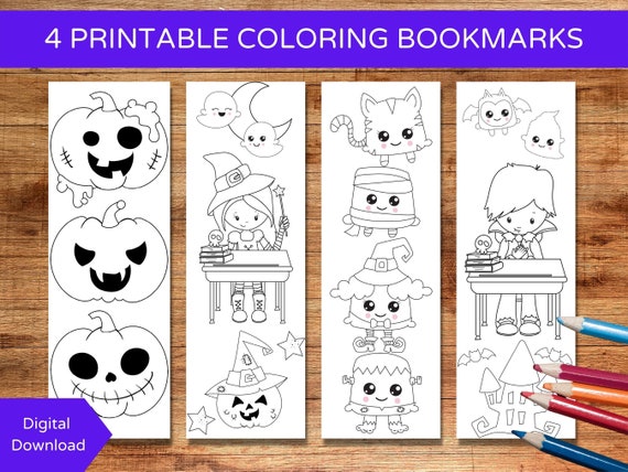 Halloween Coloring Bookmarks Printable Bookmark Set Digital - Etsy