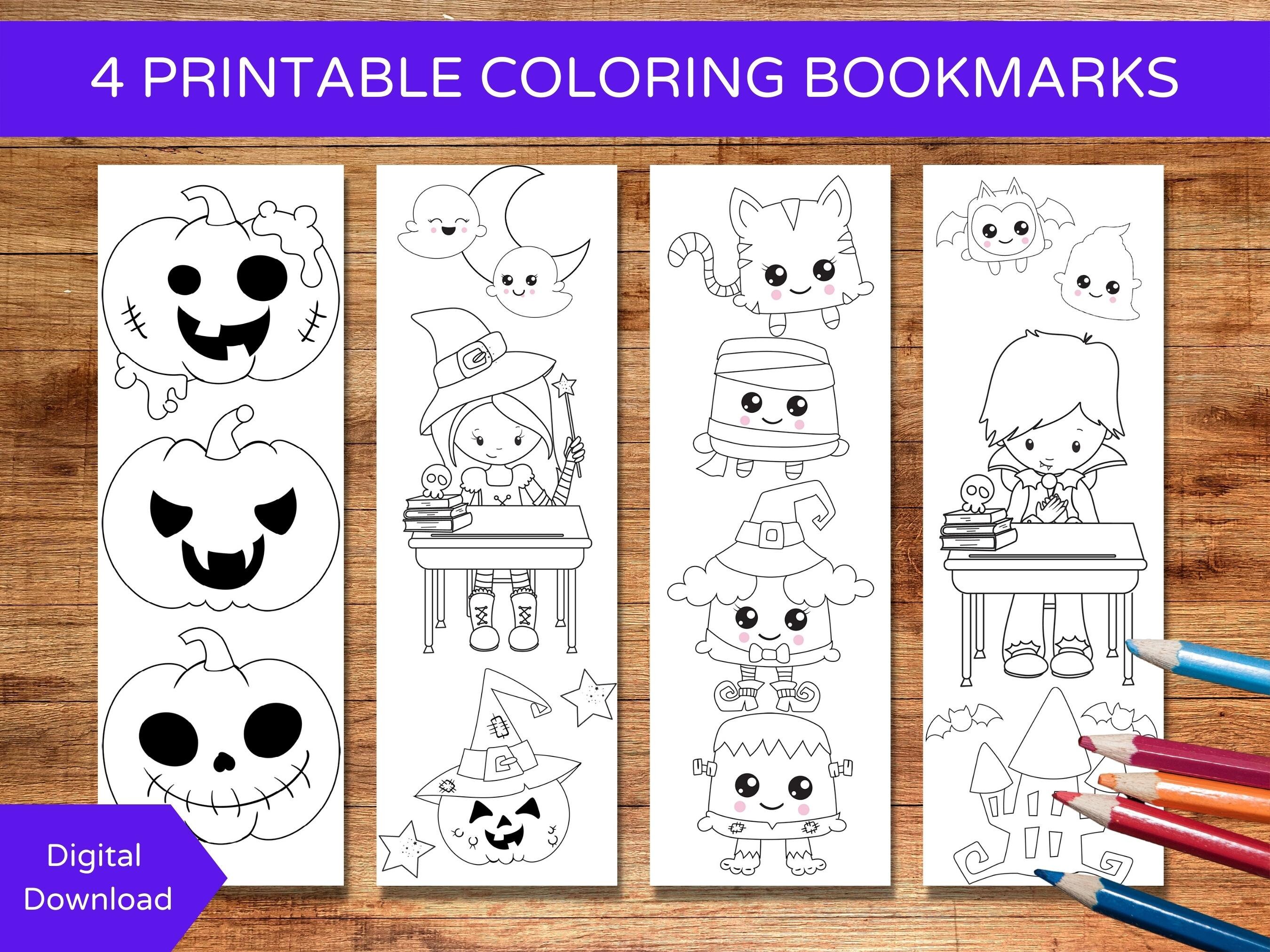 Halloween Coloring Bookmarks, Printable Bookmark Set, Digital Bookmark ...