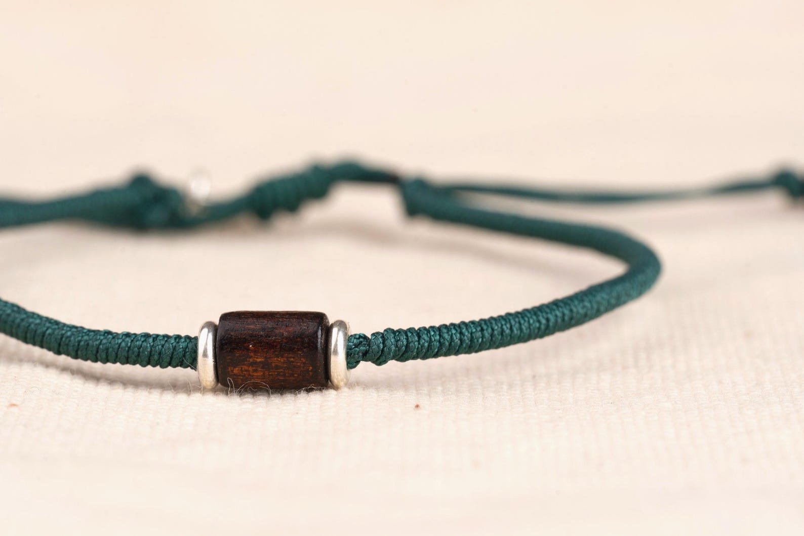 Handmade Green String Bracelet: Minimalist Wood Bead Braid - Etsy