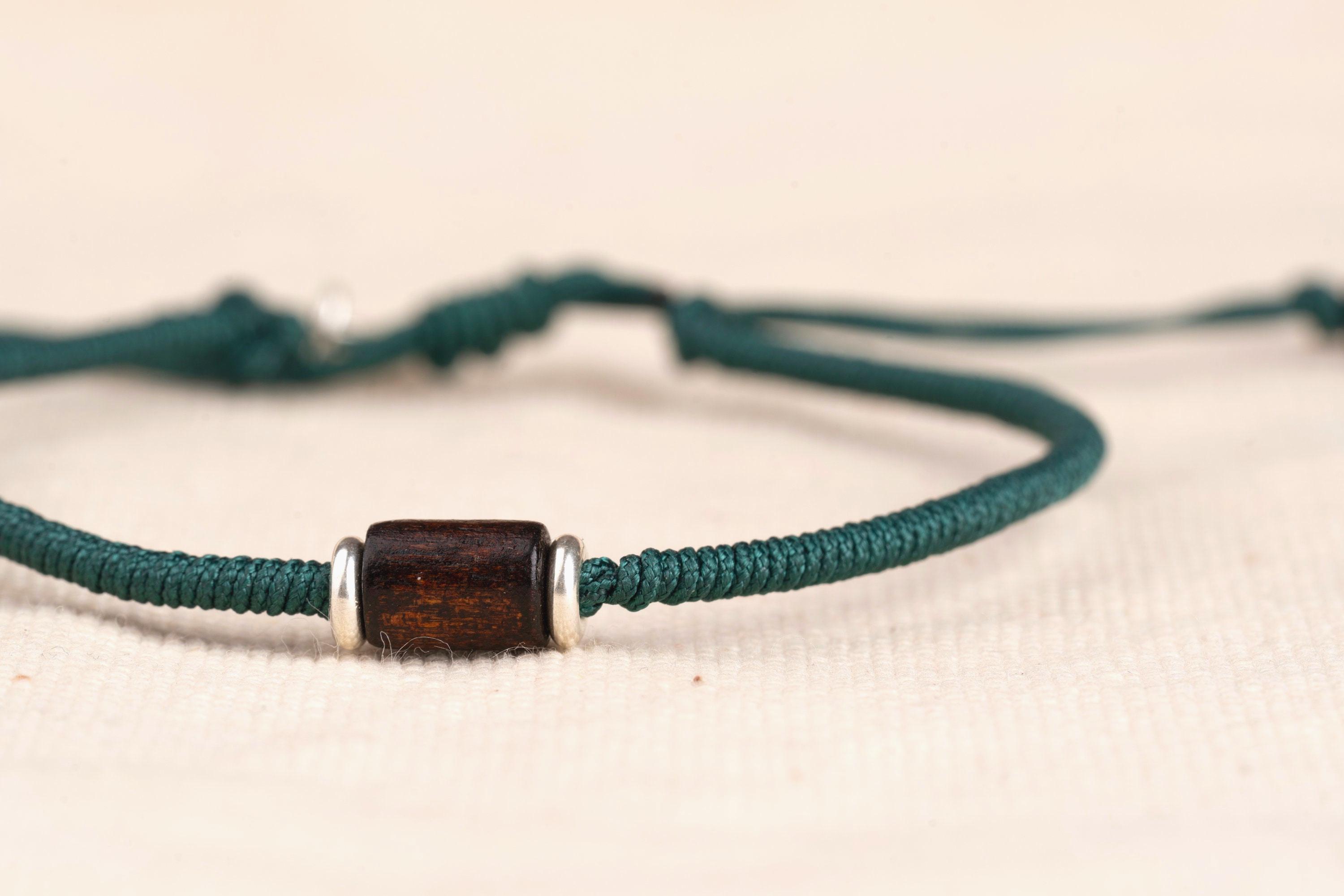 Handmade Green String Bracelet: Minimalist Wood Bead Braid - Etsy