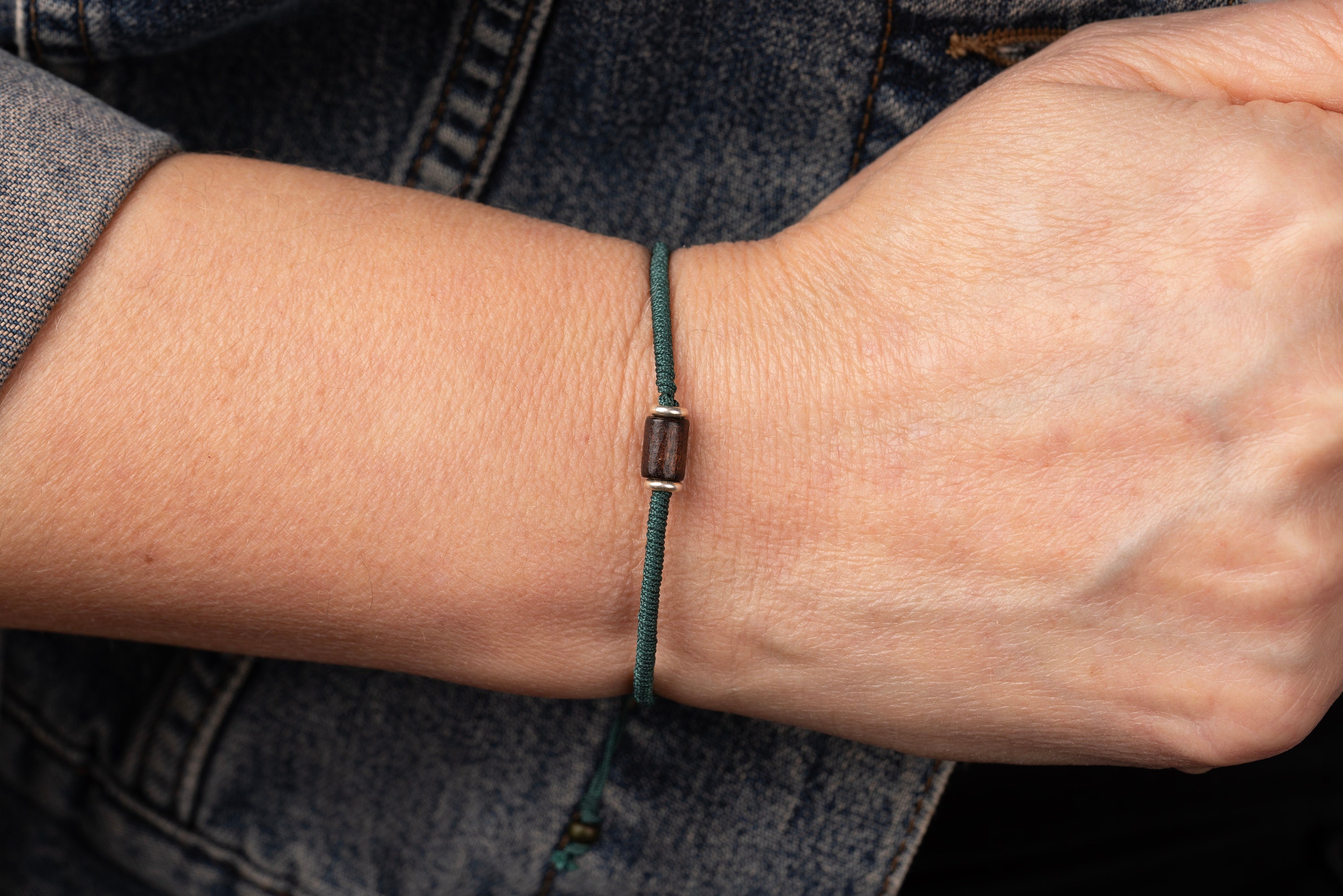 Handmade Green String Bracelet: Minimalist Wood Bead Braid - Etsy