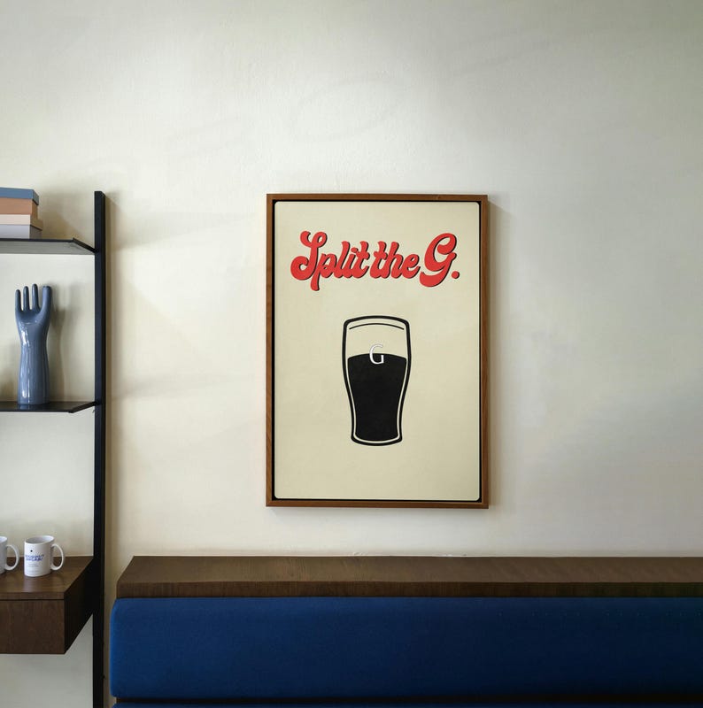 Guinness "split the G" Cursive Retro Style Digital Wall Art Print - Etsy