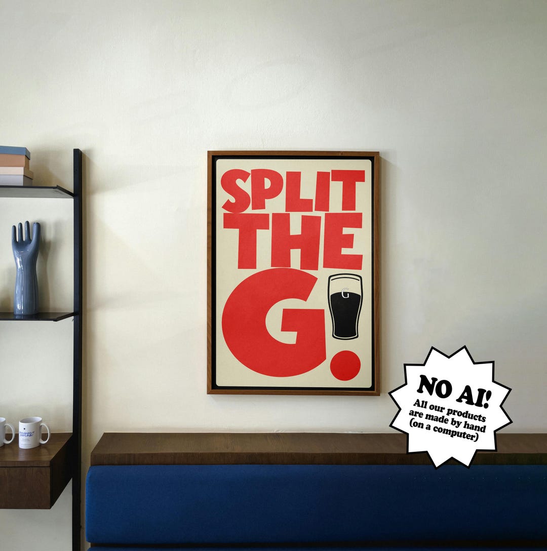 Guinness 'split the G' Cartoon Style, Red and Cream Print (digital ...