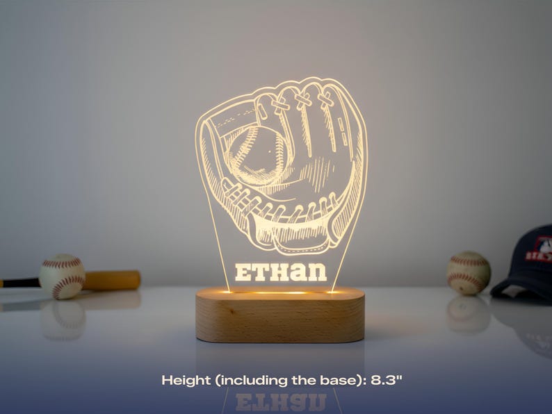 Personalized Baseball Player Night Light - Custom LED Lamp for Baseball ...
