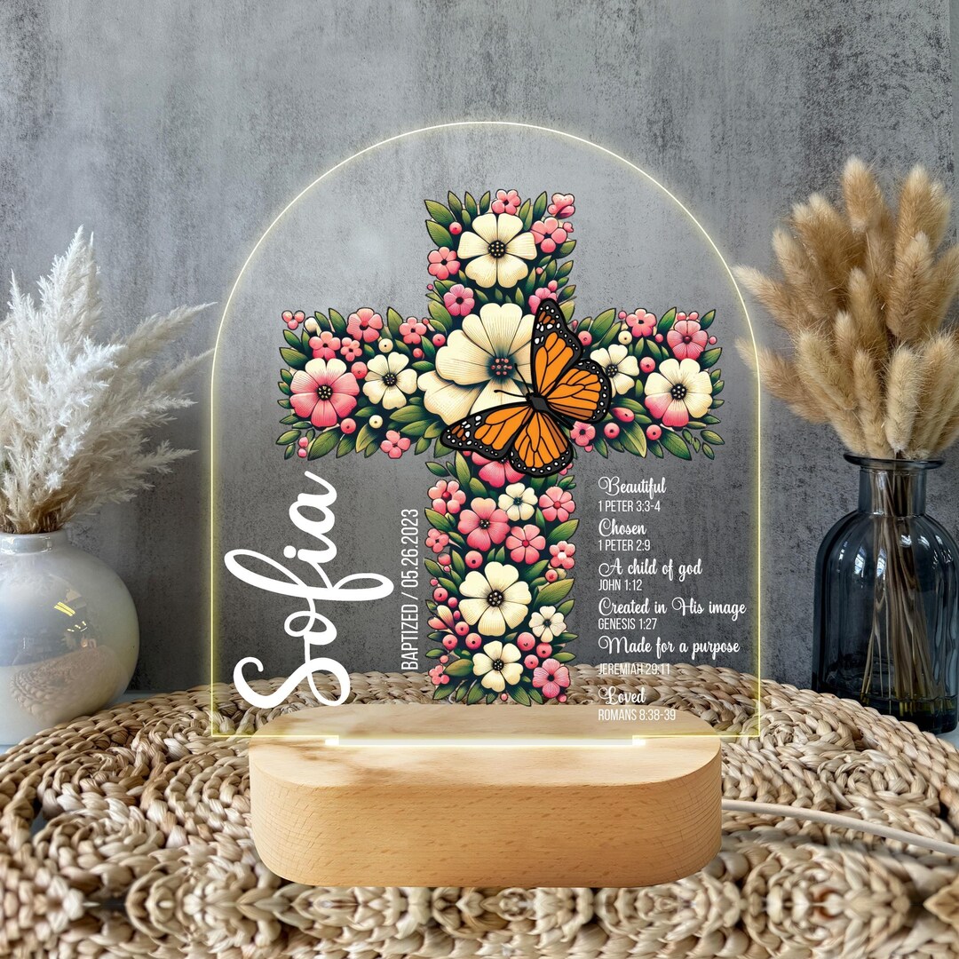 Personalized Baptism Night Light - Custom LED Lamp for Babies, Perfect ...