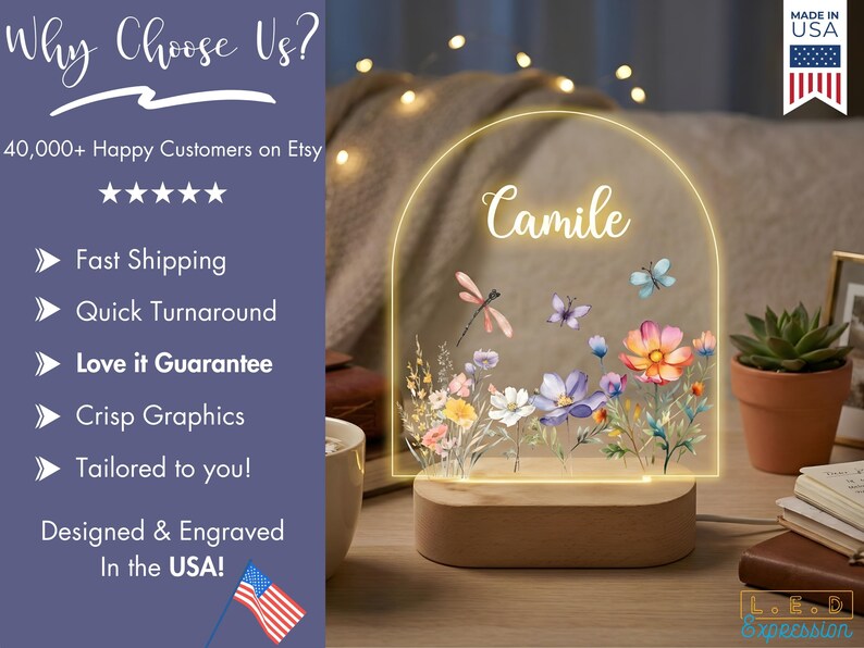 Personalized Flower Garden Night Light - Custom LED Lamp for Nature ...