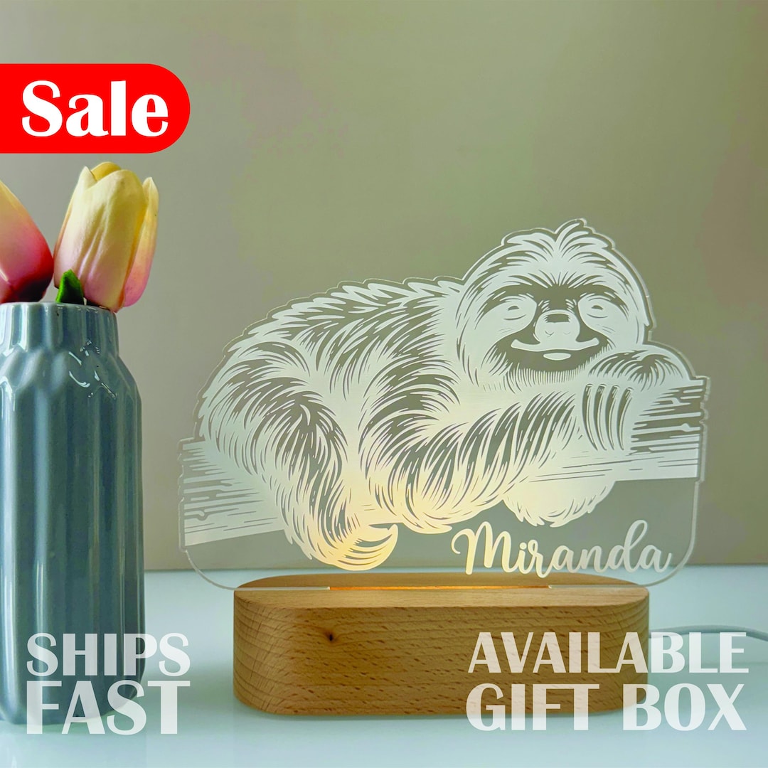 Personalized Sloth Night Light - Custom LED Lamp for Kids, Perfect Gift ...