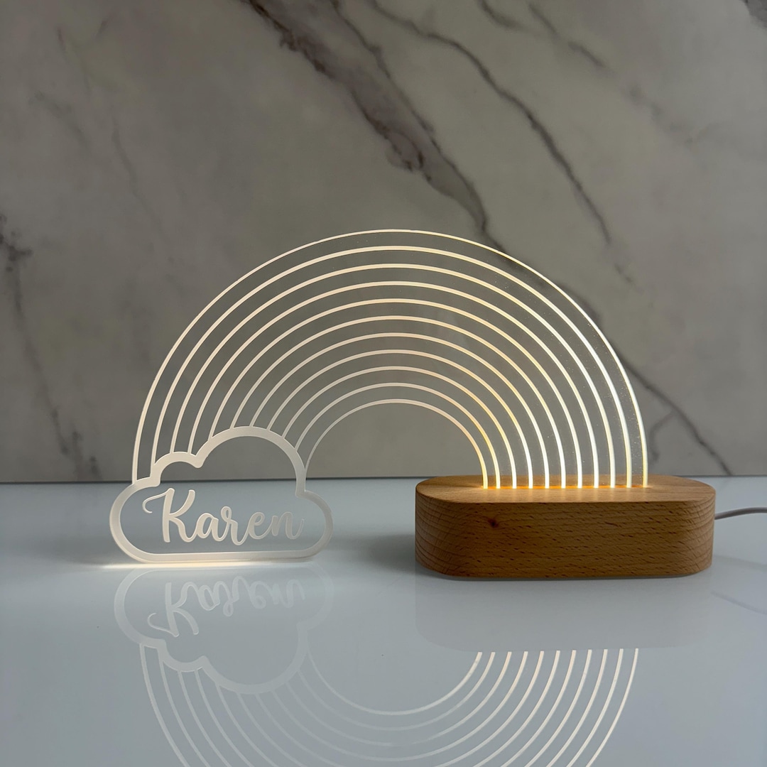 Personalized Rainbow and Cloud Night Light Custom LED Lamp for Kids ...