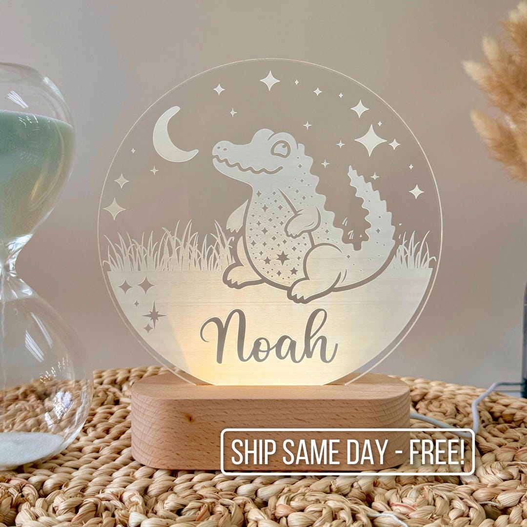 Personalized Crocodile Night Light - Custom LED Lamp for Kids Room ...