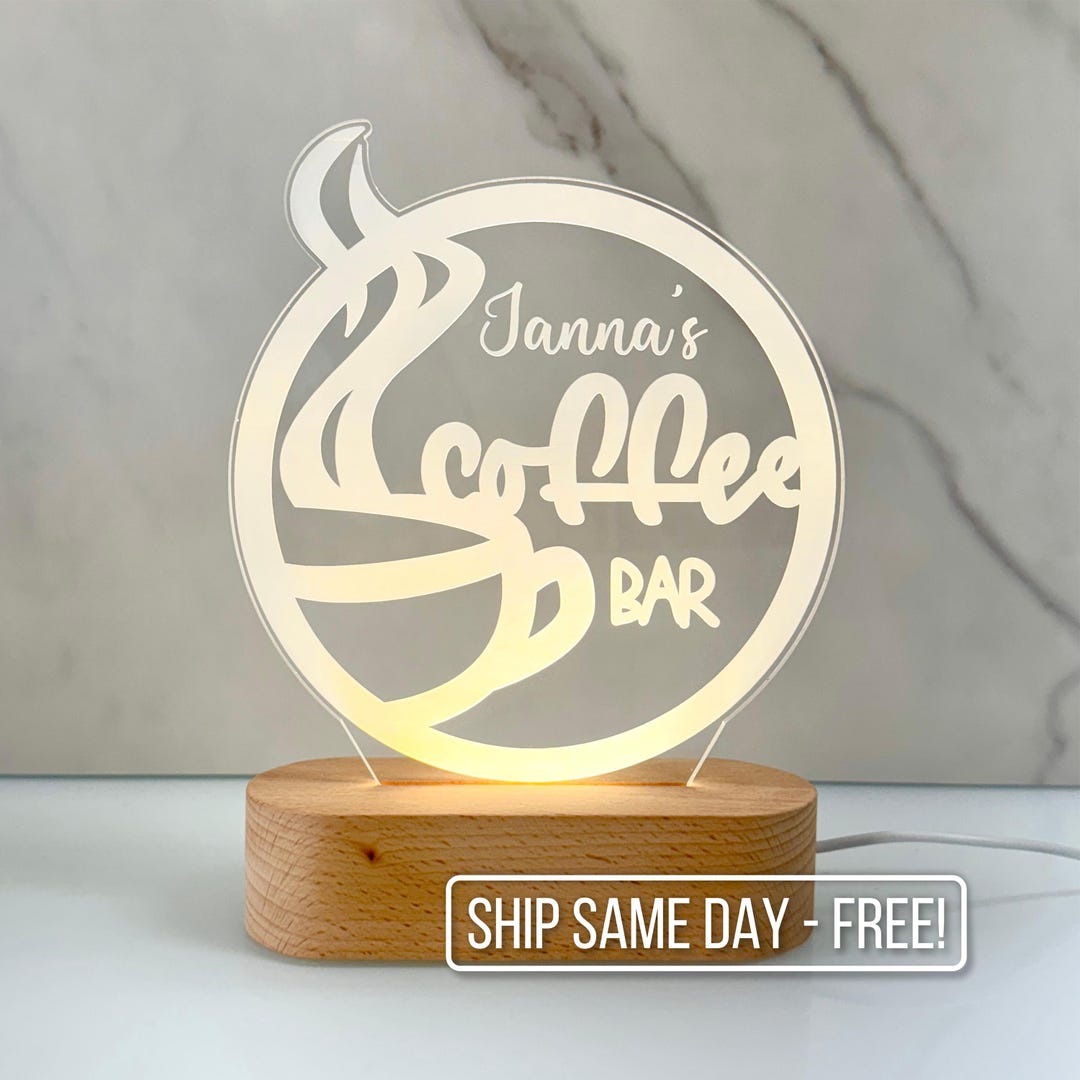 Personalized Coffee Bar Night Light - Custom LED Lamp for Coffee Lovers ...