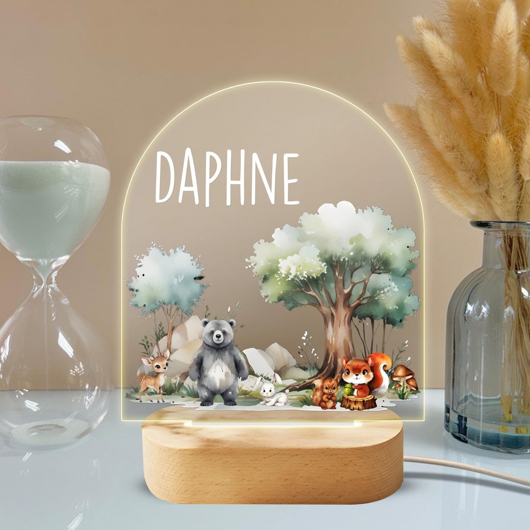 Personalized Forest Animals Night Light - Custom LED Lamp for Kids ...