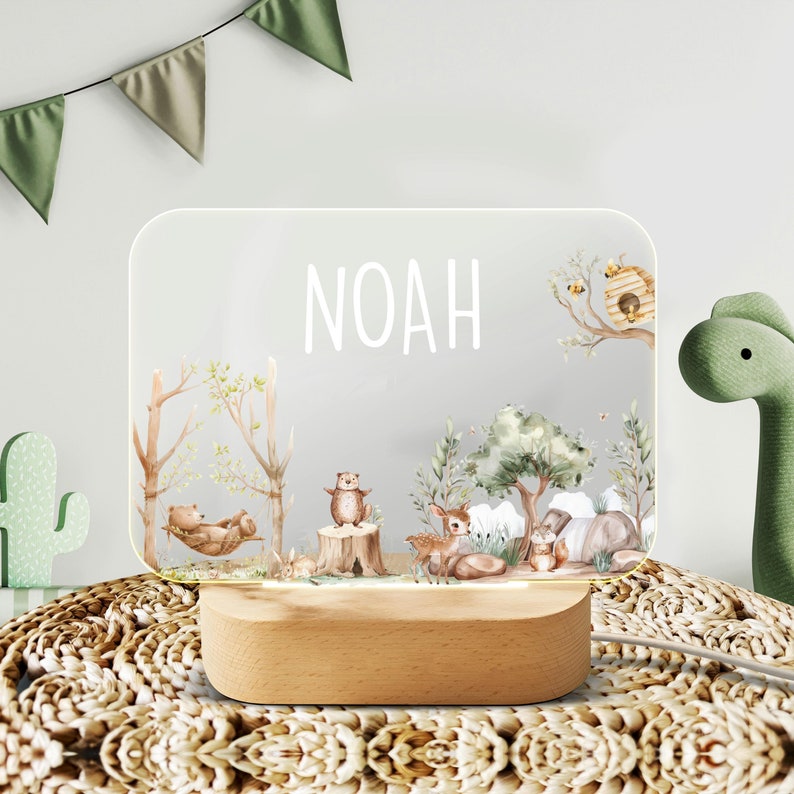 Personalized Forest Animals Night Light - Custom LED Lamp for Kids ...