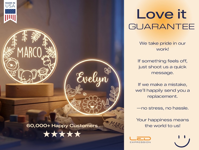 Personalized Cute Animals Night Light - Custom LED Lamp for Kids ...