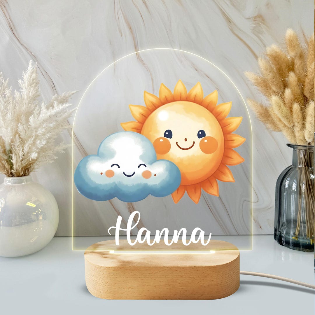 Personalized Sun and Cloud Night Light - Custom LED Lamp for Kids ...
