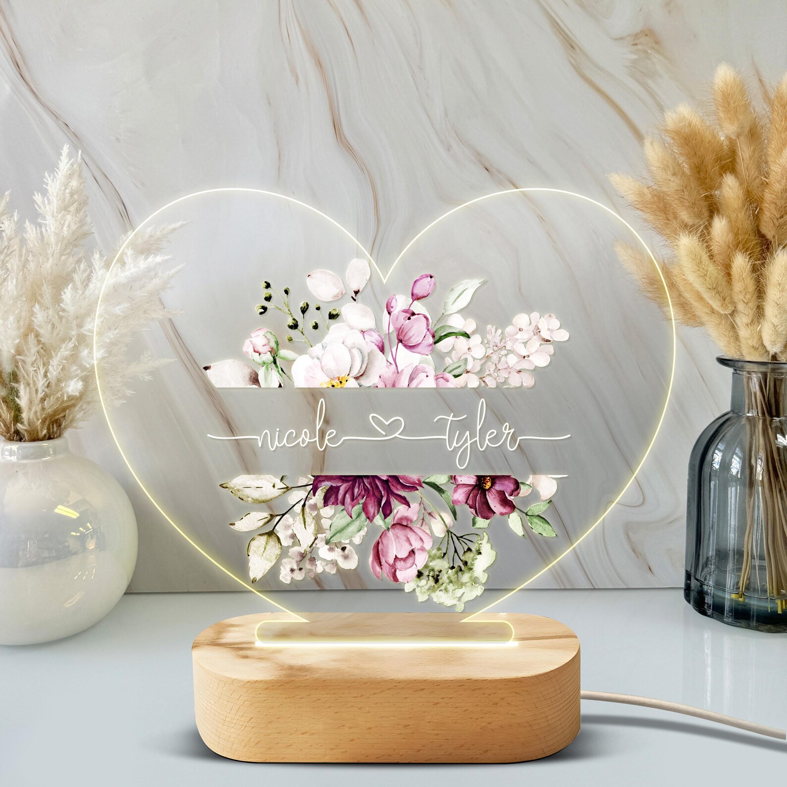 Personalized Flowers Night Light - Custom LED Lamp for Nature Lovers ...