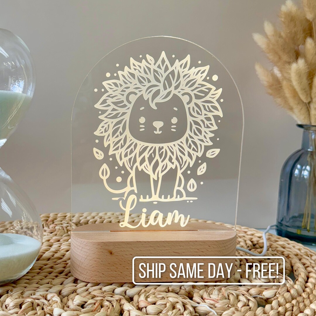 Personalized Lion Night Light - Custom LED Name Lamp for Kids Room ...