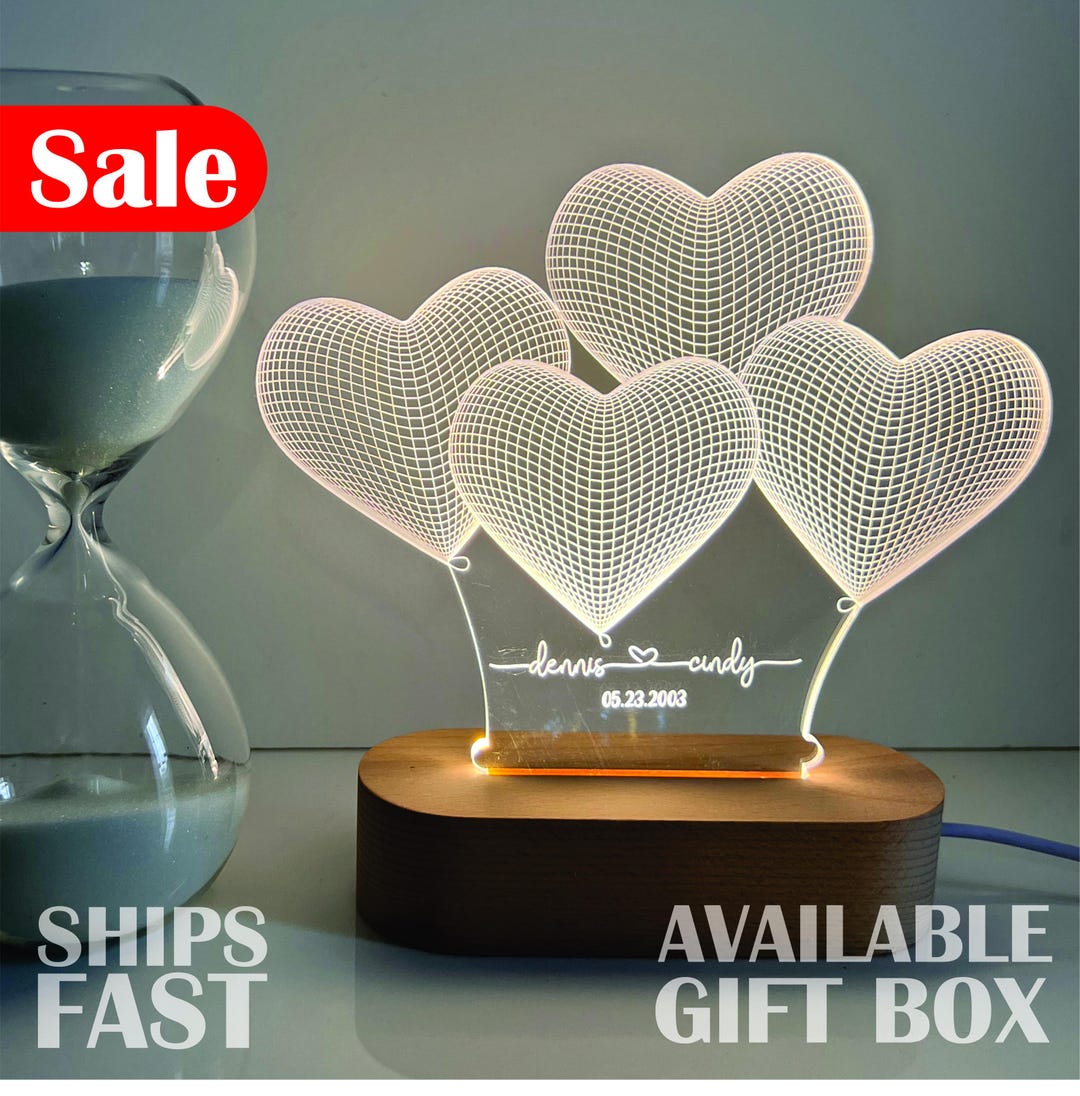 Personalized Heart LED Name Light Custom Valentines Gift Light up Sign ...