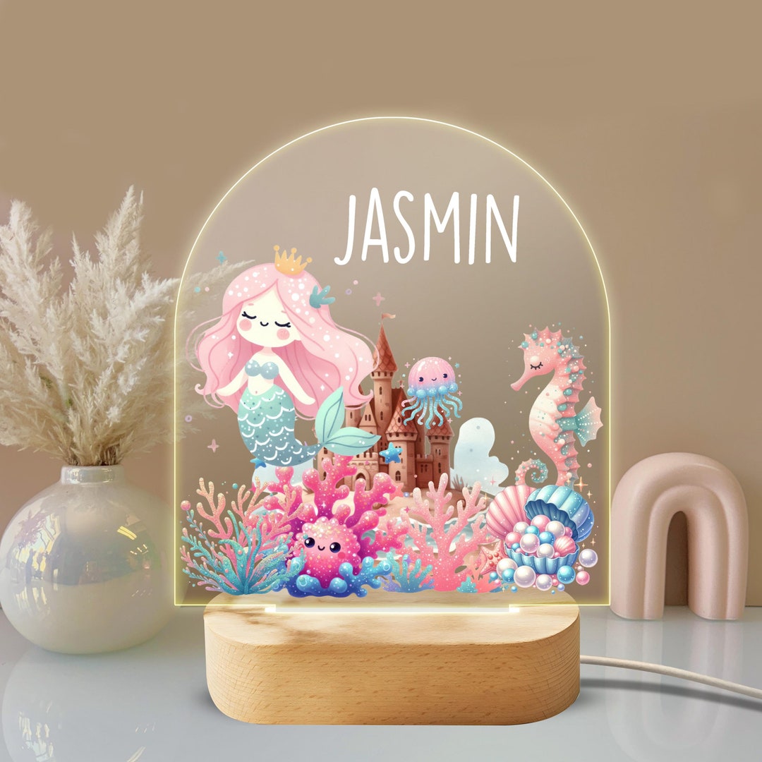 Personalized Mermaid Night Light - Custom LED Lamp for Kids, Perfect ...
