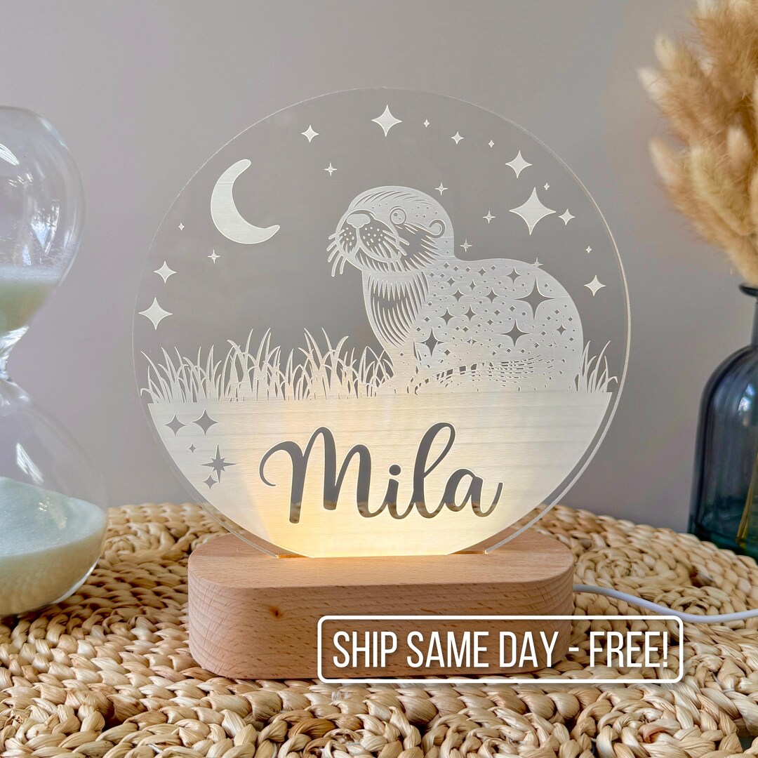 Custom Otter Night Light - Personalized LED Lamp for Kids Room, Nursery ...