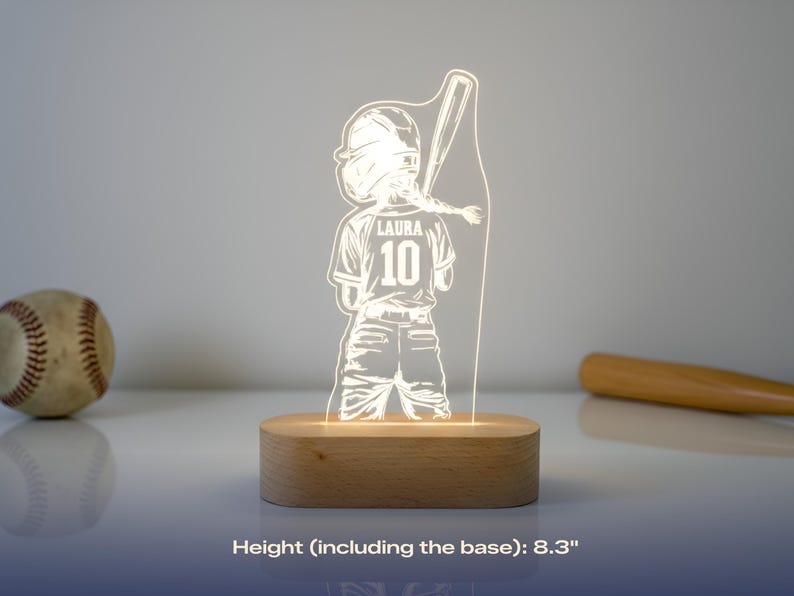 Personalized Baseball Player Night Light - Custom LED Lamp for Baseball ...