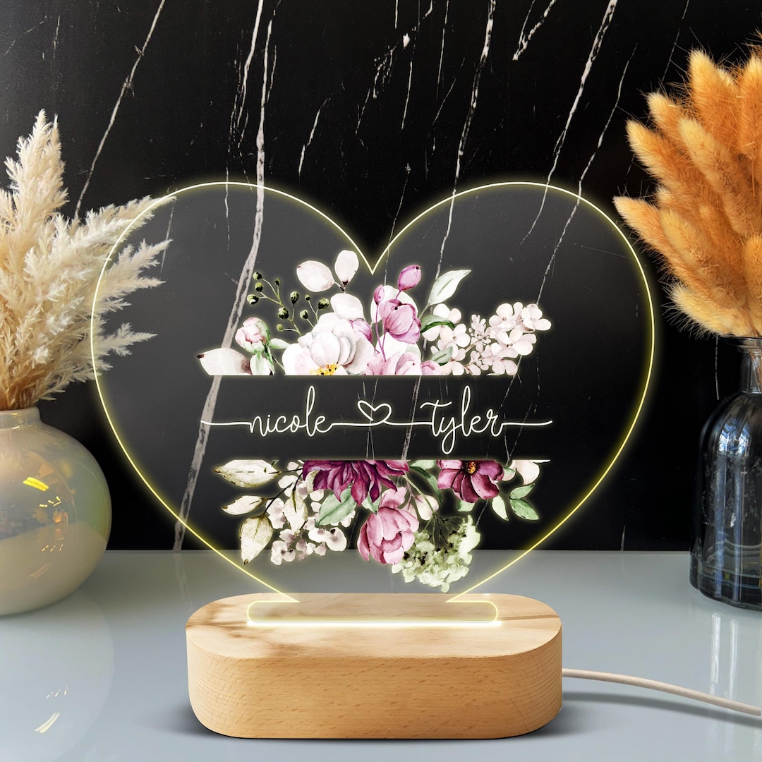 Personalized Flowers Night Light Custom LED Lamp for Nature Lovers ...