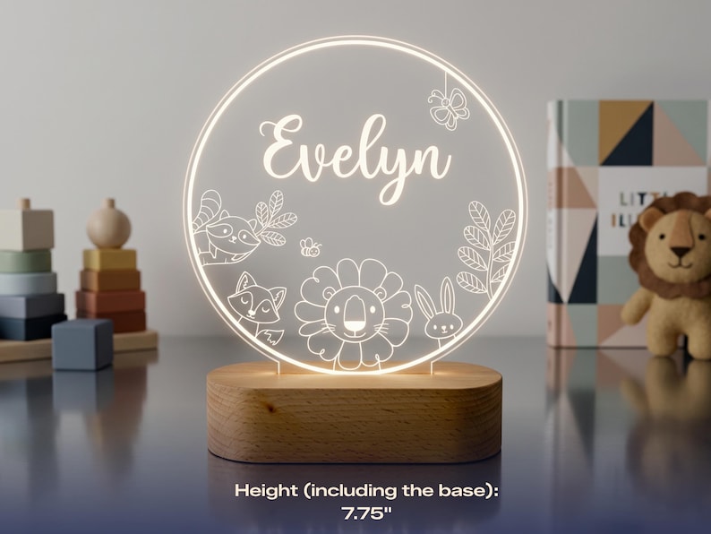 Personalized Cute Animals Night Light - Custom LED Lamp for Kids ...