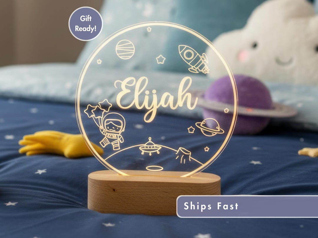 Personalized Astronaut Night Light - Custom LED Lamp for Kids, Perfect ...
