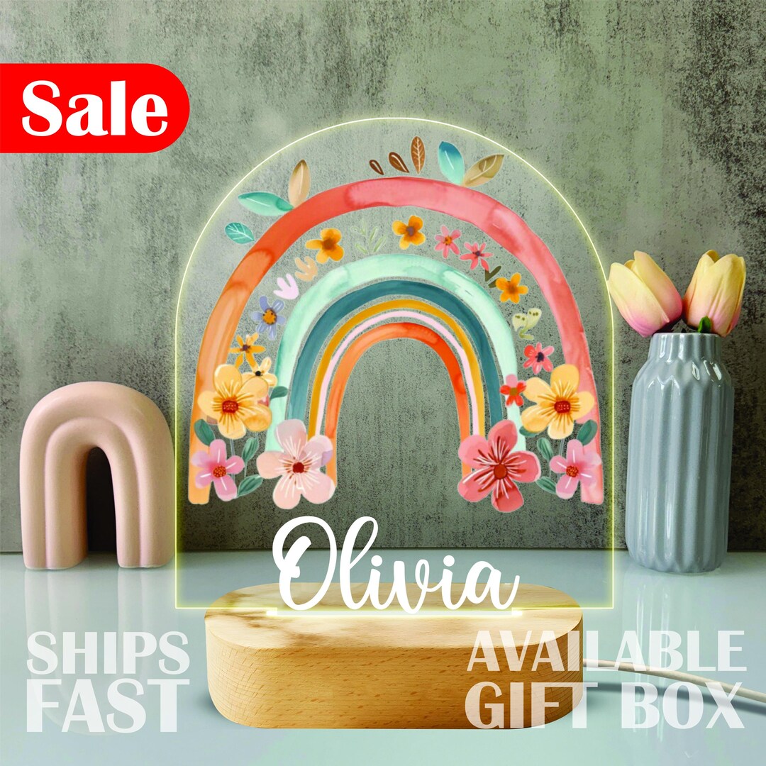 Personalized Rainbow of Flowers Night Light - Custom LED Lamp for ...