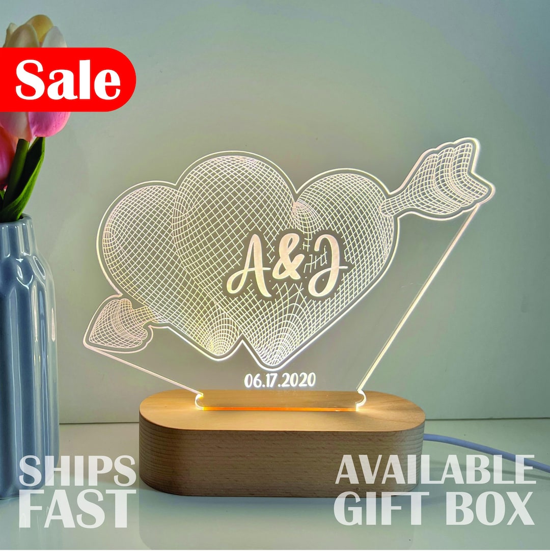 Personalized LED Heart Light Custom Valentines Gift Light up Sign Name ...