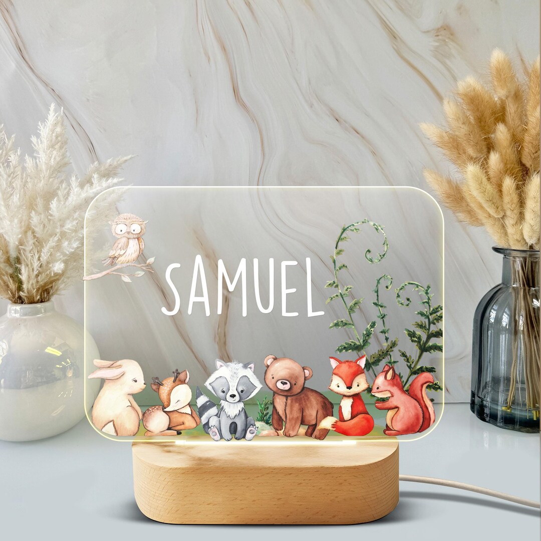 Personalized Forest Animals Night Light - Custom LED Lamp for Kids ...