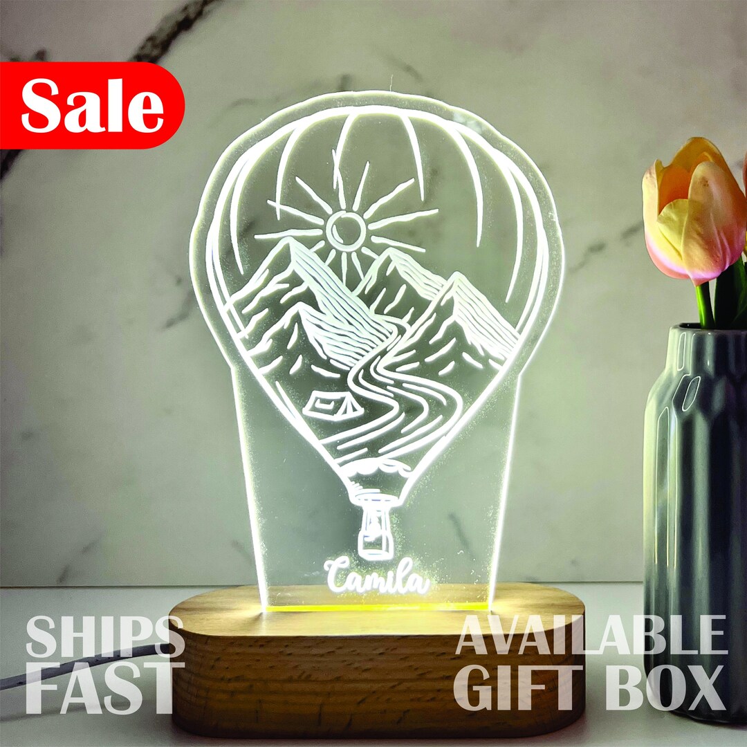 Mountain Hot Air Balloon Custom Name Light Personalized Bedroom LED ...