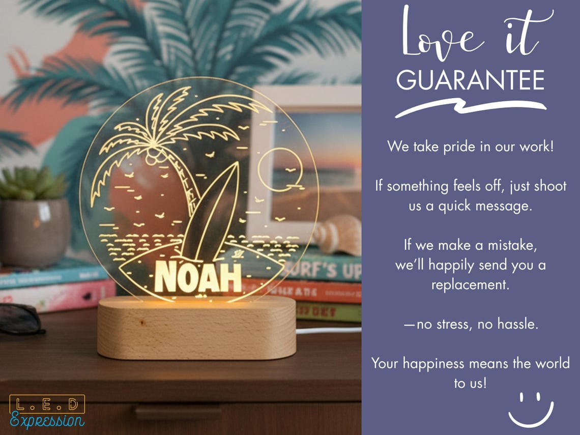 Personalized Surfing Night Light - Custom LED Lamp for Surf Lovers ...