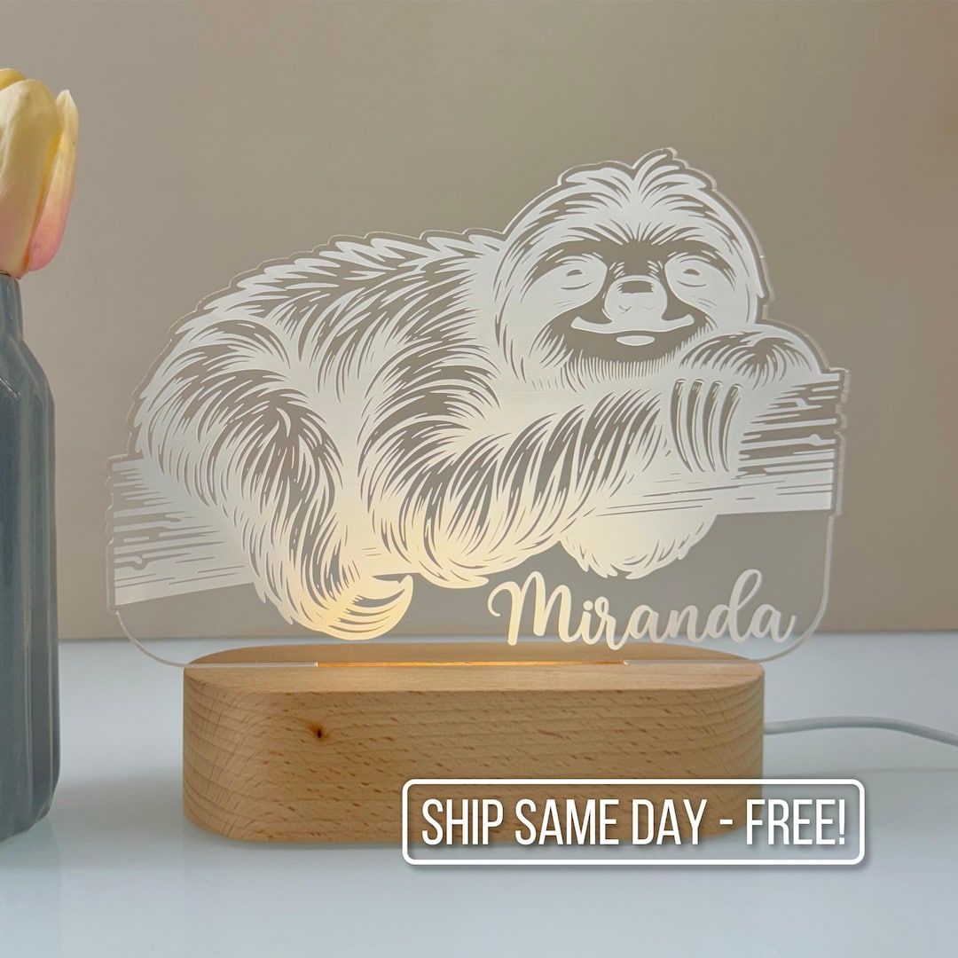 Personalized Sloth Night Light - Custom LED Lamp for Kids, Perfect Gift ...
